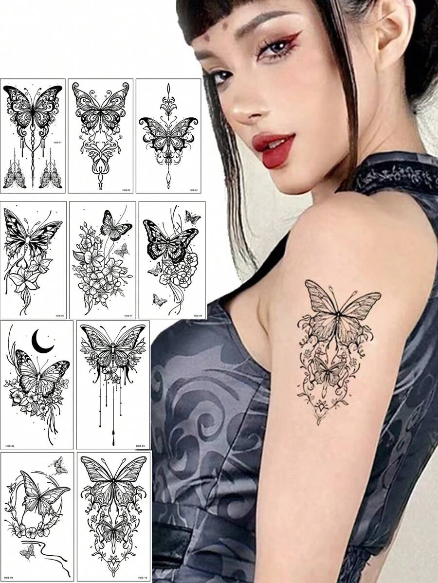 Black Butterfly Tattoo Sticker With Advanced Ins Sensual Female ...