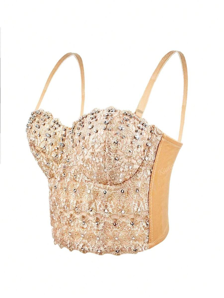 Cropped Top Bustier Rendado Natural com Strass, Top Corselet Sexy de ...