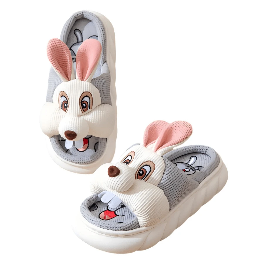 Women's Slip Resistant Rabbit Design Linen House Slippers With Thick ...