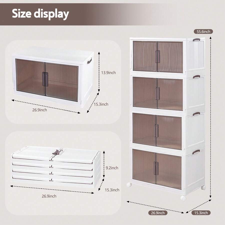 Plastic Storage Box With Lid, 4 Tier Collapsible Stackable Storage Box ...