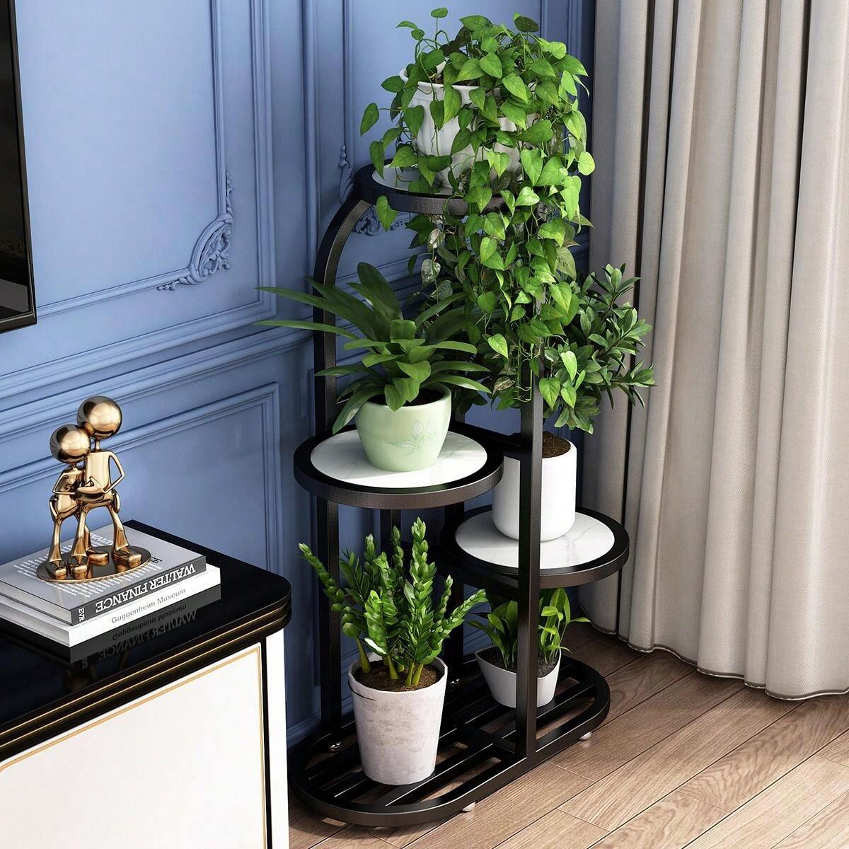 1pc 4-Tier Plant Stand, Floor Standing Flower Rack For Living Room ...