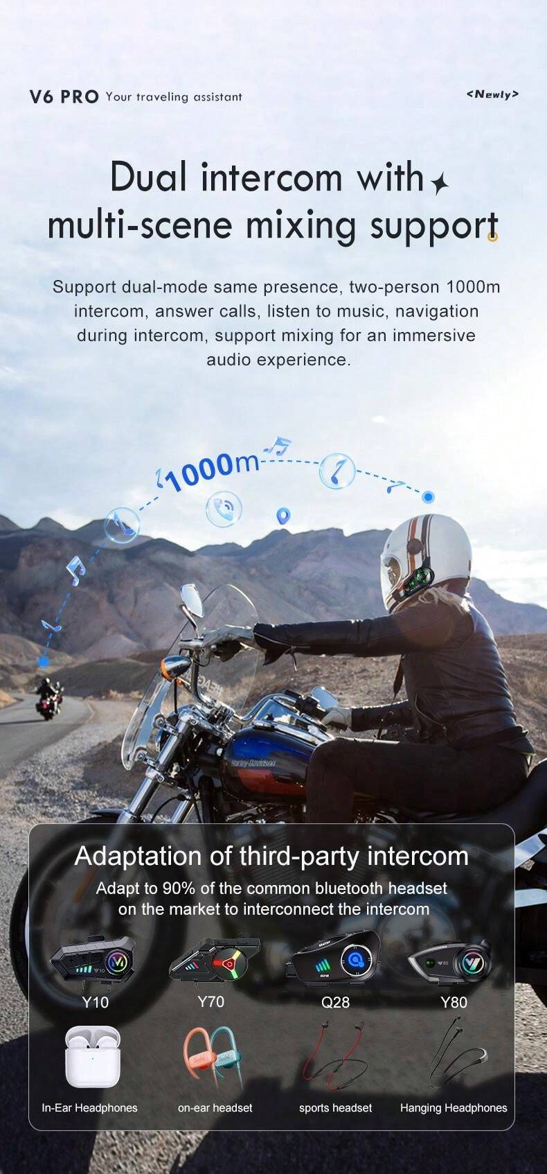 BLAISE V6 PRO Motorcycle Intercom Helmet Bluetooth Headsets,Handsfree ...