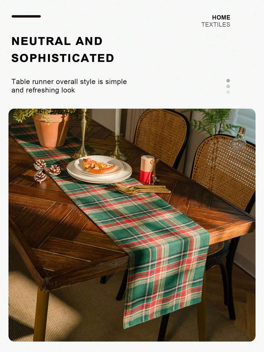 1pc Christmas Ombre Plaid Table Runner, Polyester Fabric Rustic ...