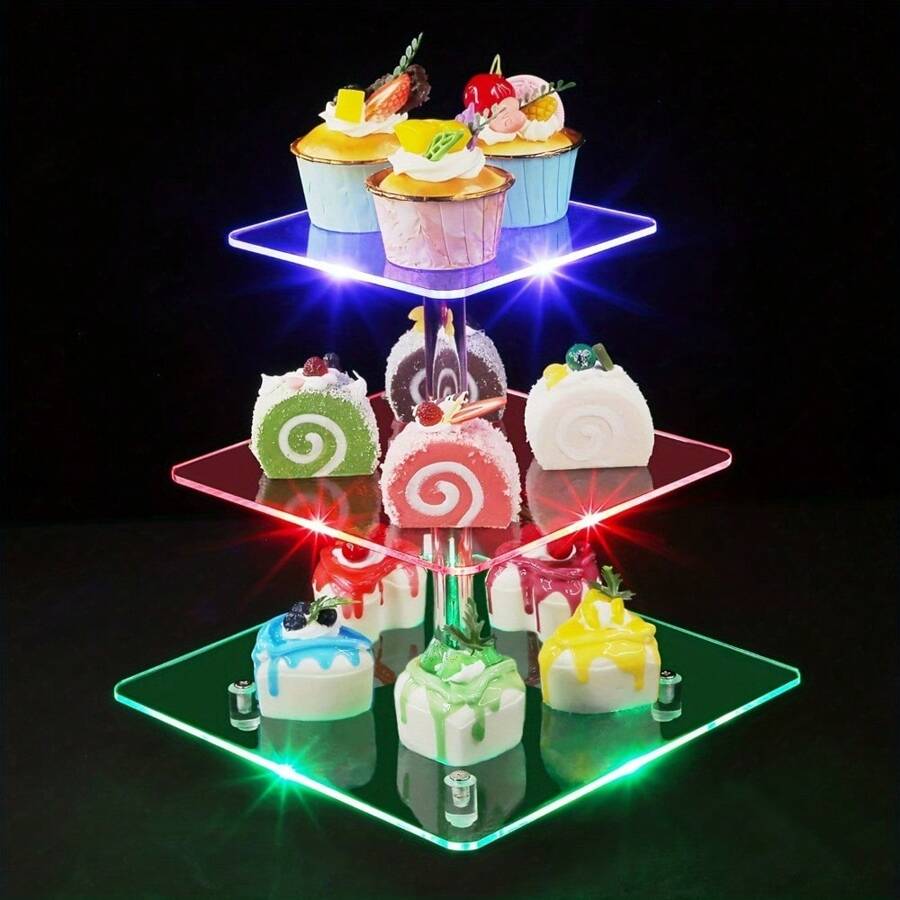 1 Pcs Colorful LED Cake Stand With Easy Assembly And Multiple Tiers For ...