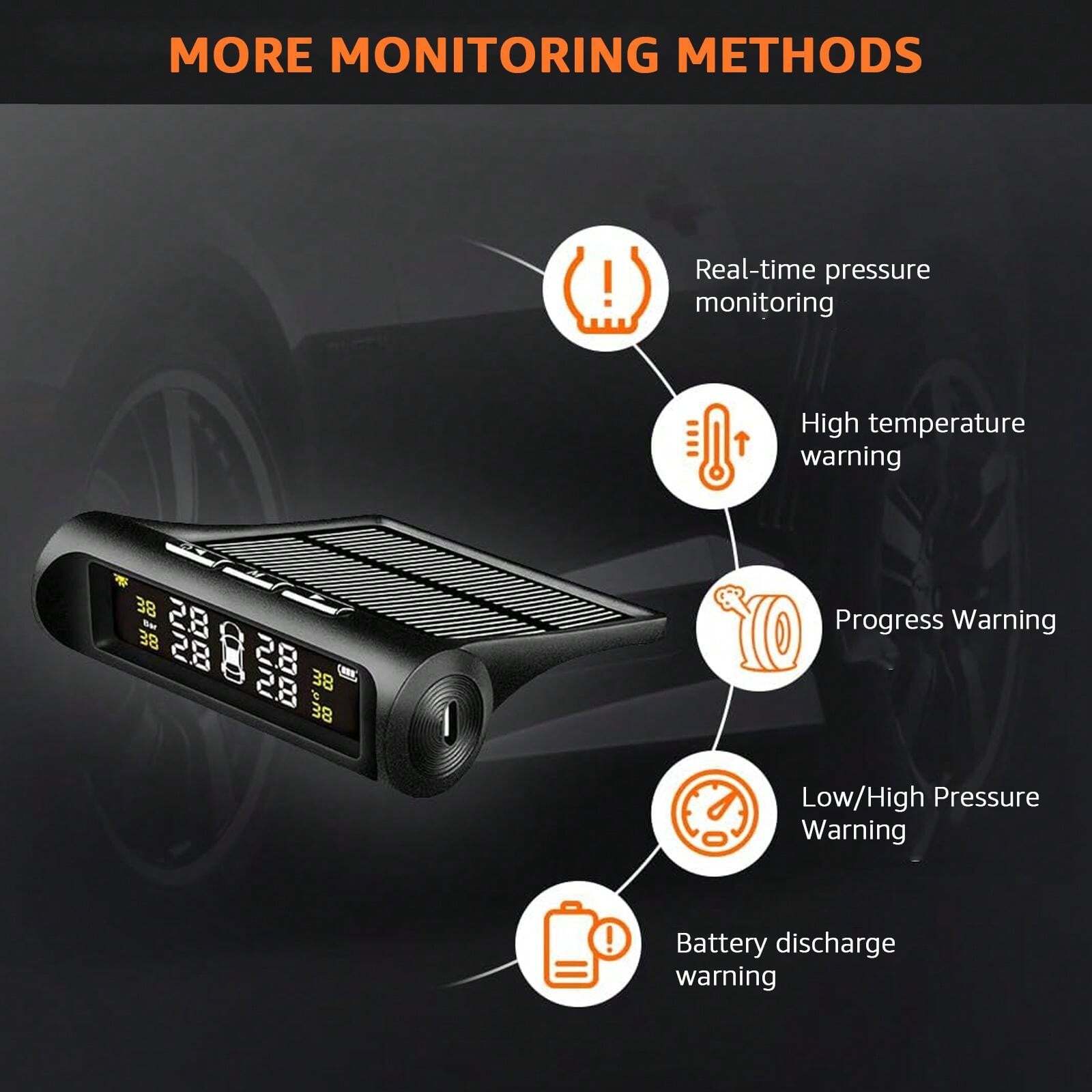 タイヤ空気圧モニタリングシステム ワイヤレス TPMS、外部センサー4個、LCDディスプレイ、リアルタイムタイヤ圧力モニタリングシステム、トラック・セダン向け | SHEIN JAPAN