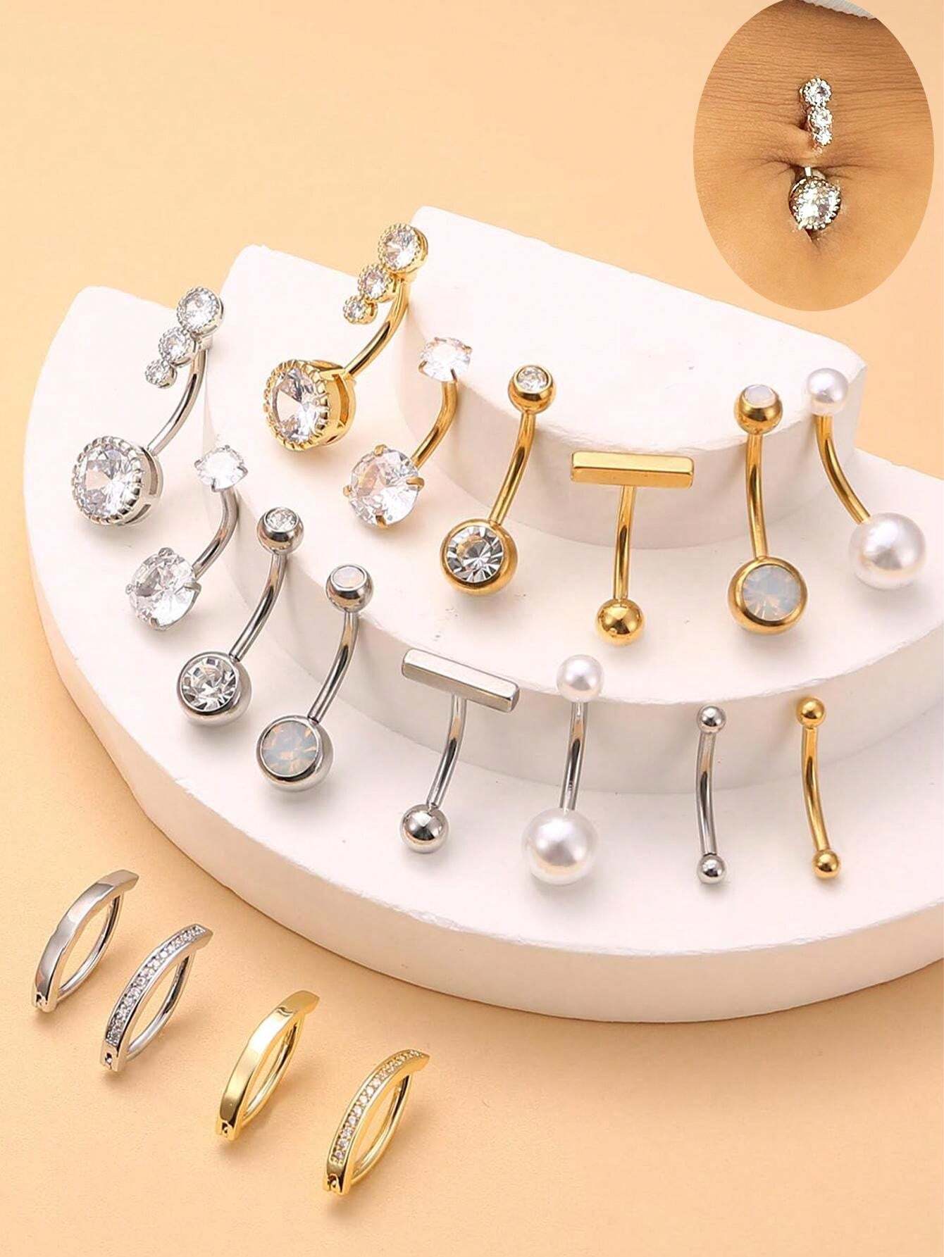 9Pcs 14G Belly Button Rings Stainless Steel Belly Rings CZ Clicker ...