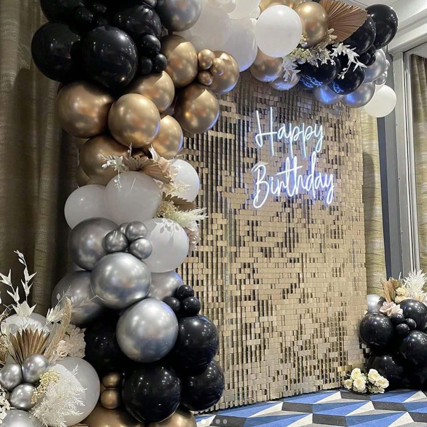 Kit de guirnalda de globos negro, dorado y plateado - 95 piezas ...