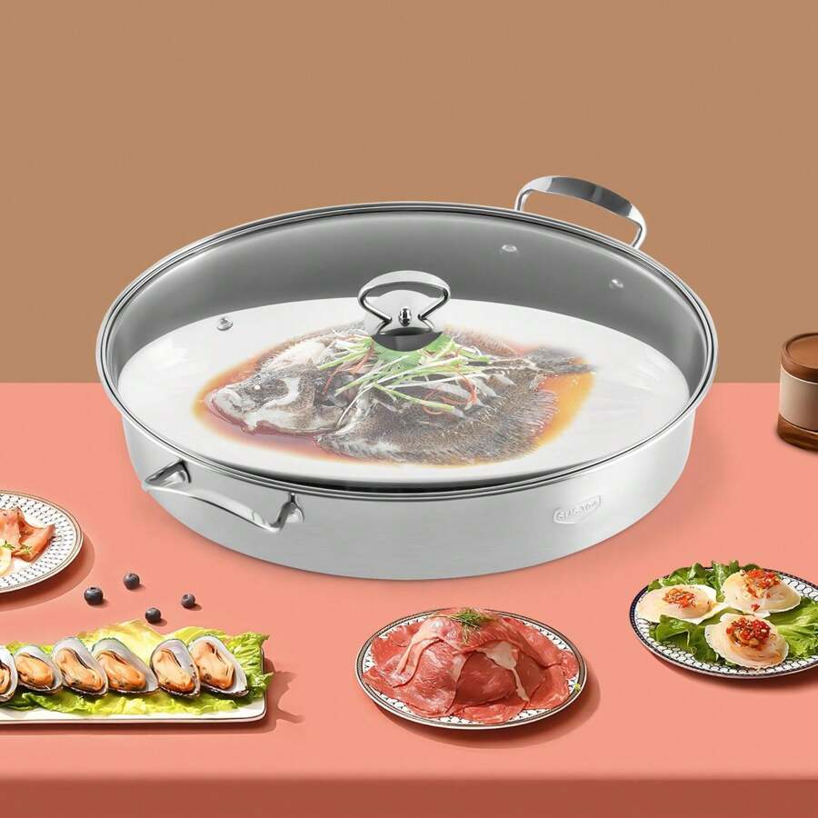 Ellipsoid 304Stainless Steel Fish Steamer - Multi-Use Oval Cookware ...