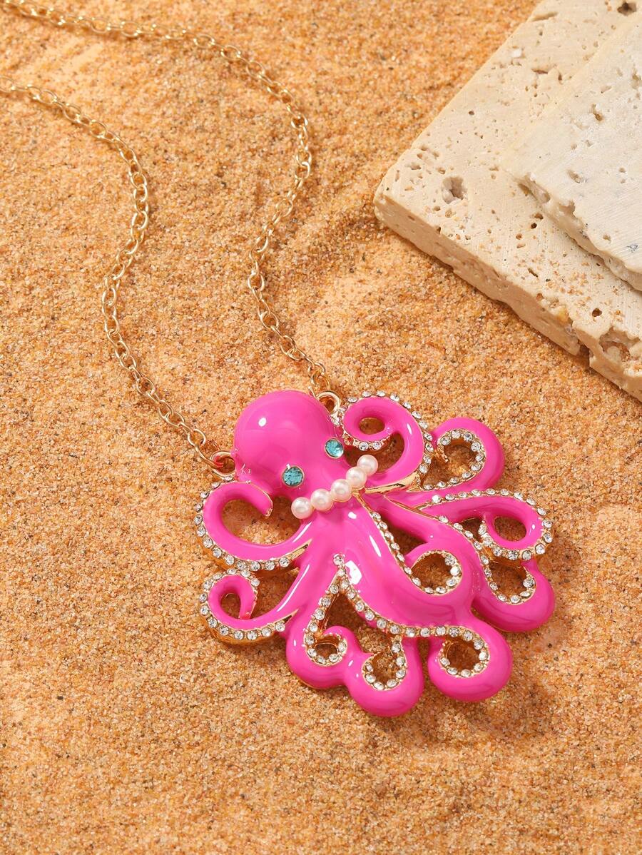1pc Summer Beach Exaggerated Octopus Rhinestone Decor Pendant Necklace ...