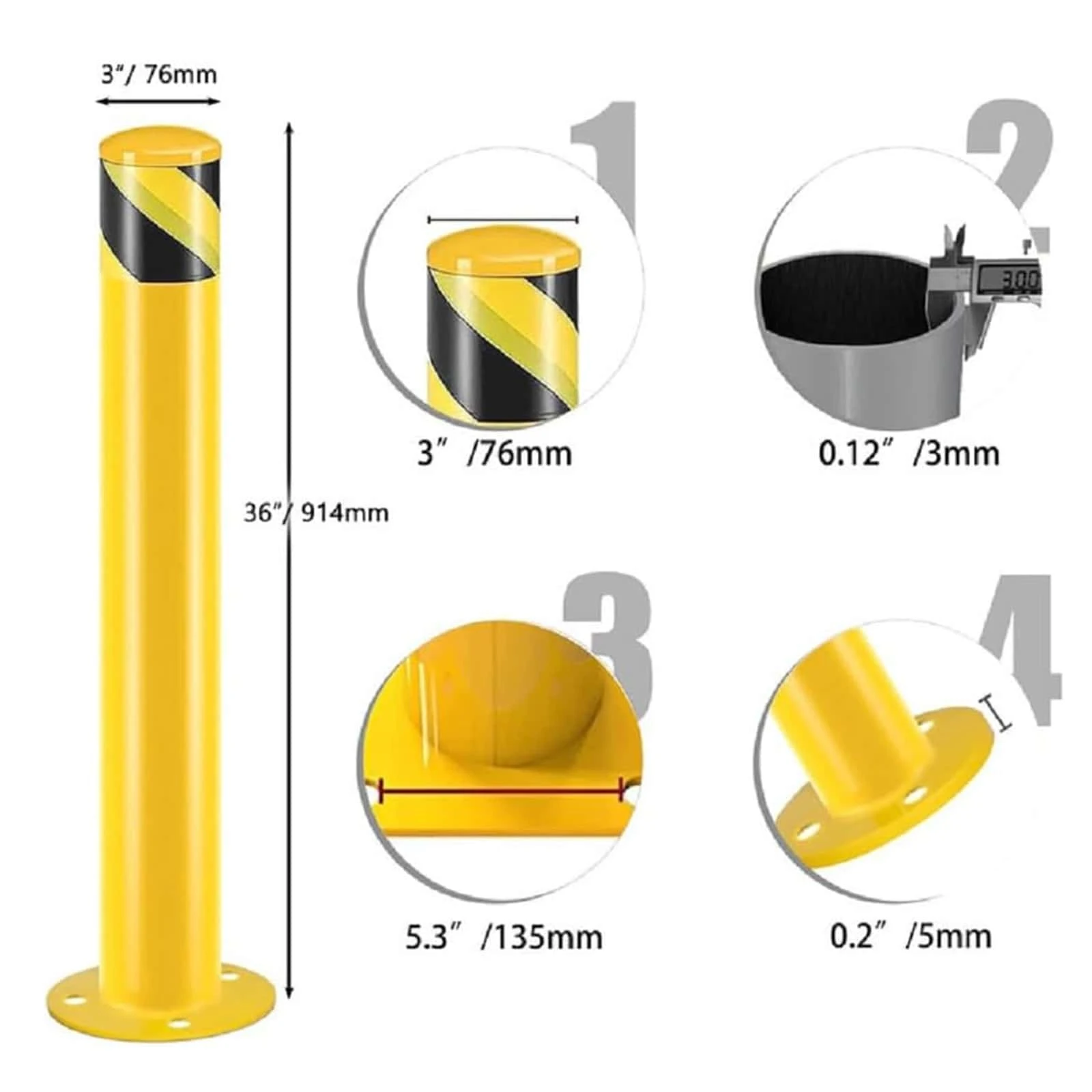 Parking Bollard, 1 Piece Safety Columns, Yellow Steel Columns And Steel ...