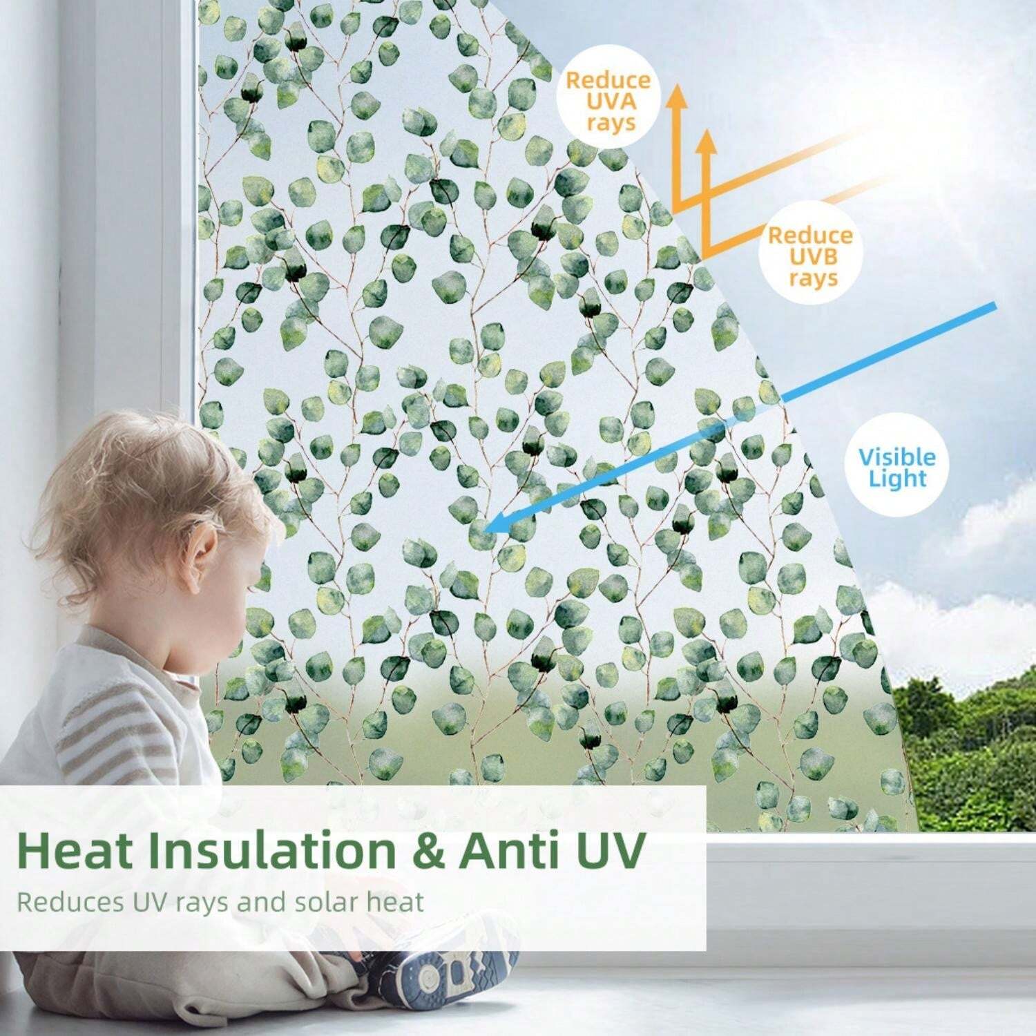 Home Privacy Window Film, Nature Green Leaf Glass Pattern Frosted ...