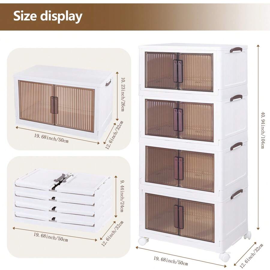 Plastic Storage Box With Lid, 4 Tier Collapsible Stackable Storage Box ...