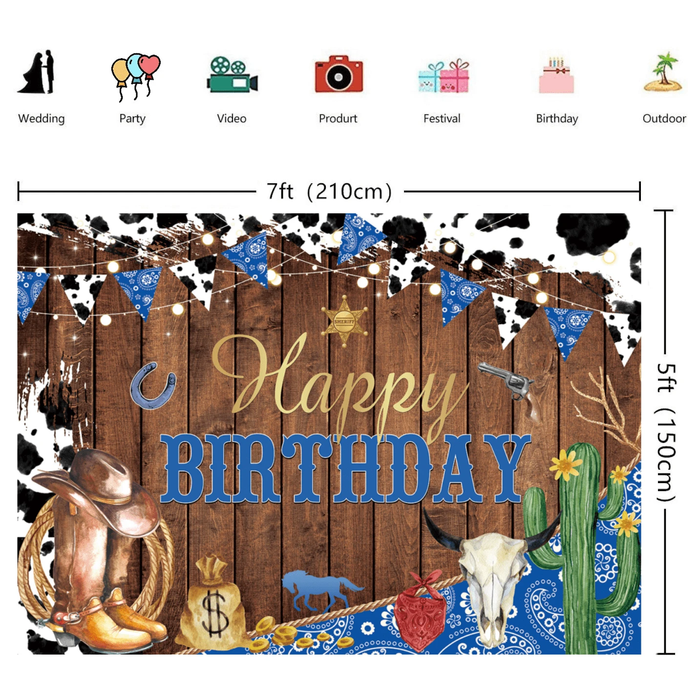 1pc 7x5FT Cowboy Backdrop For Birthday Party Cowboy Horse Happy ...