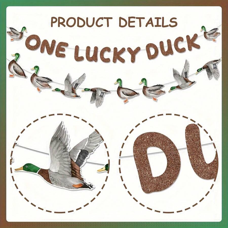 Duck Hunting First Birthday Decorations, One Lucky Duck Hanging Banner ...