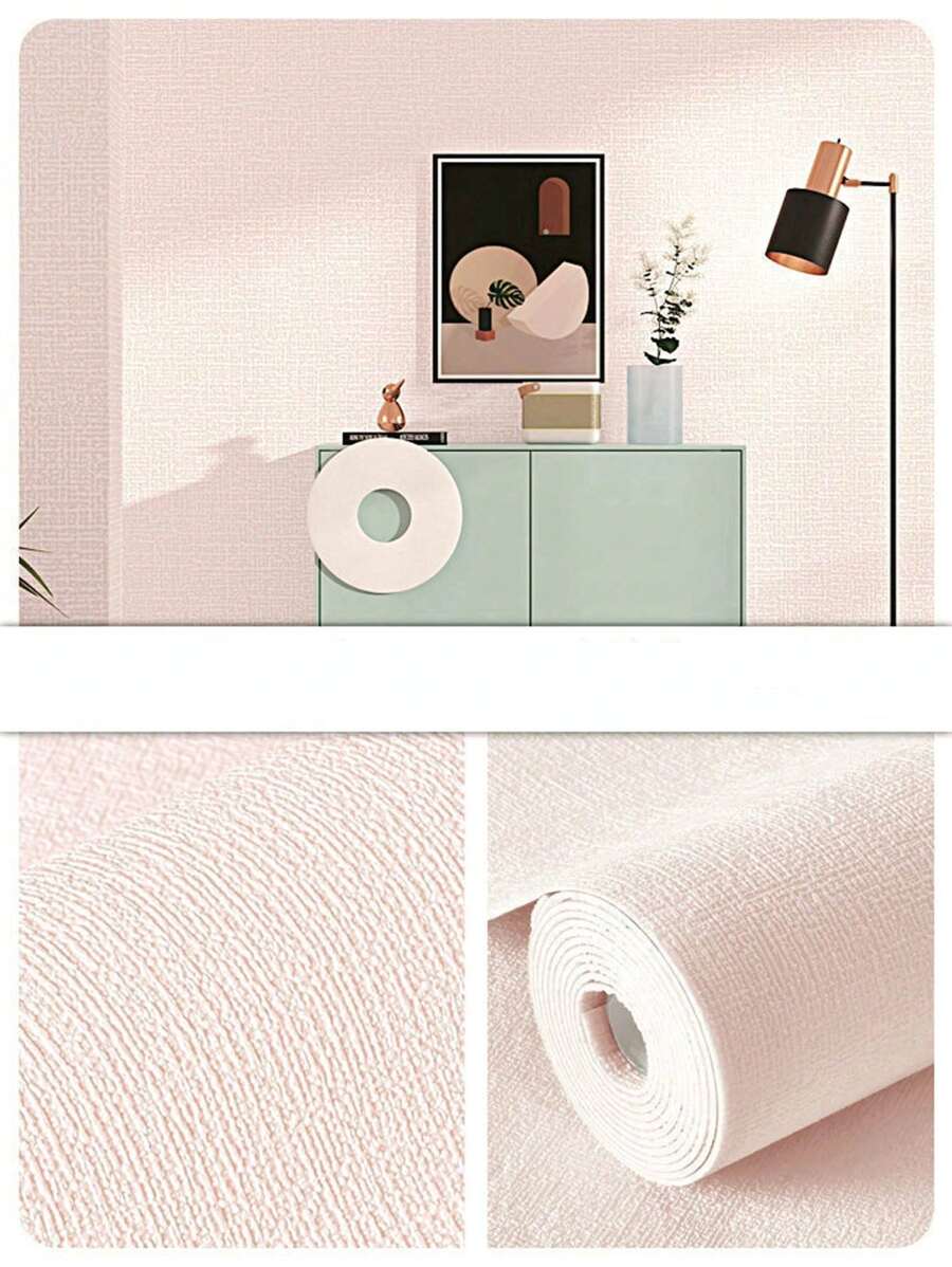 50 cm x 5 m Papier peint autocollant de couleur unie imperméable plus épais à la texture de lin ...