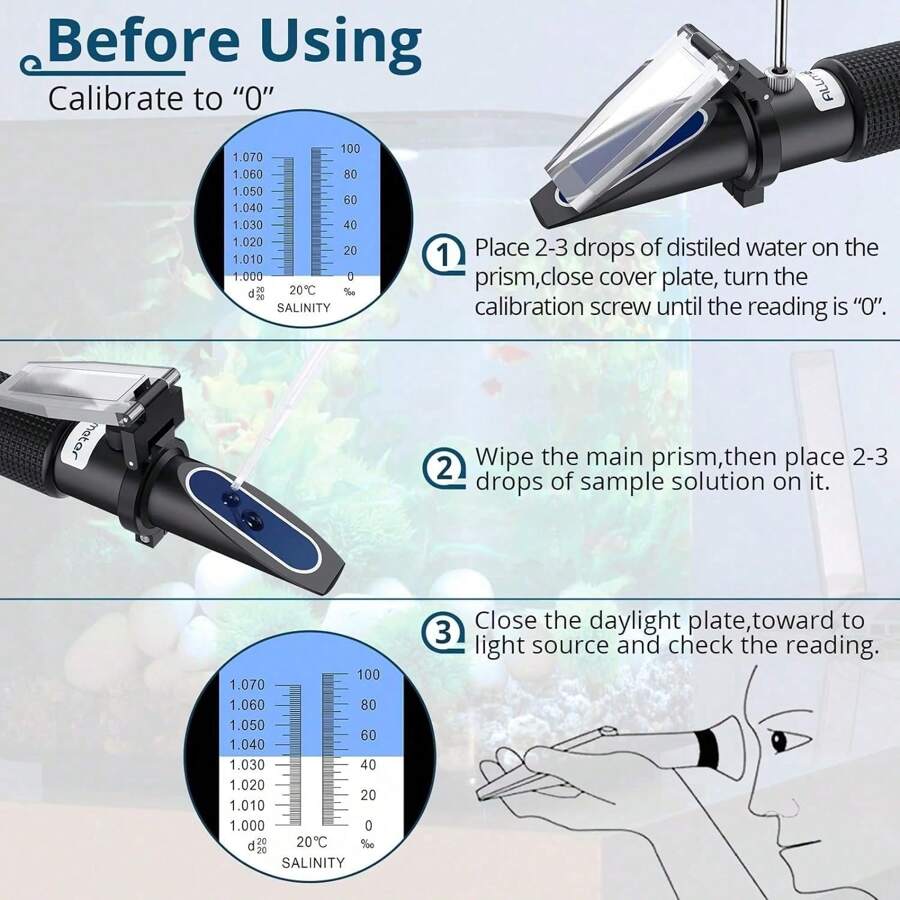 Salinity Refractometer Saltwater Aquariums Dual Scale 0-100 PPT ...