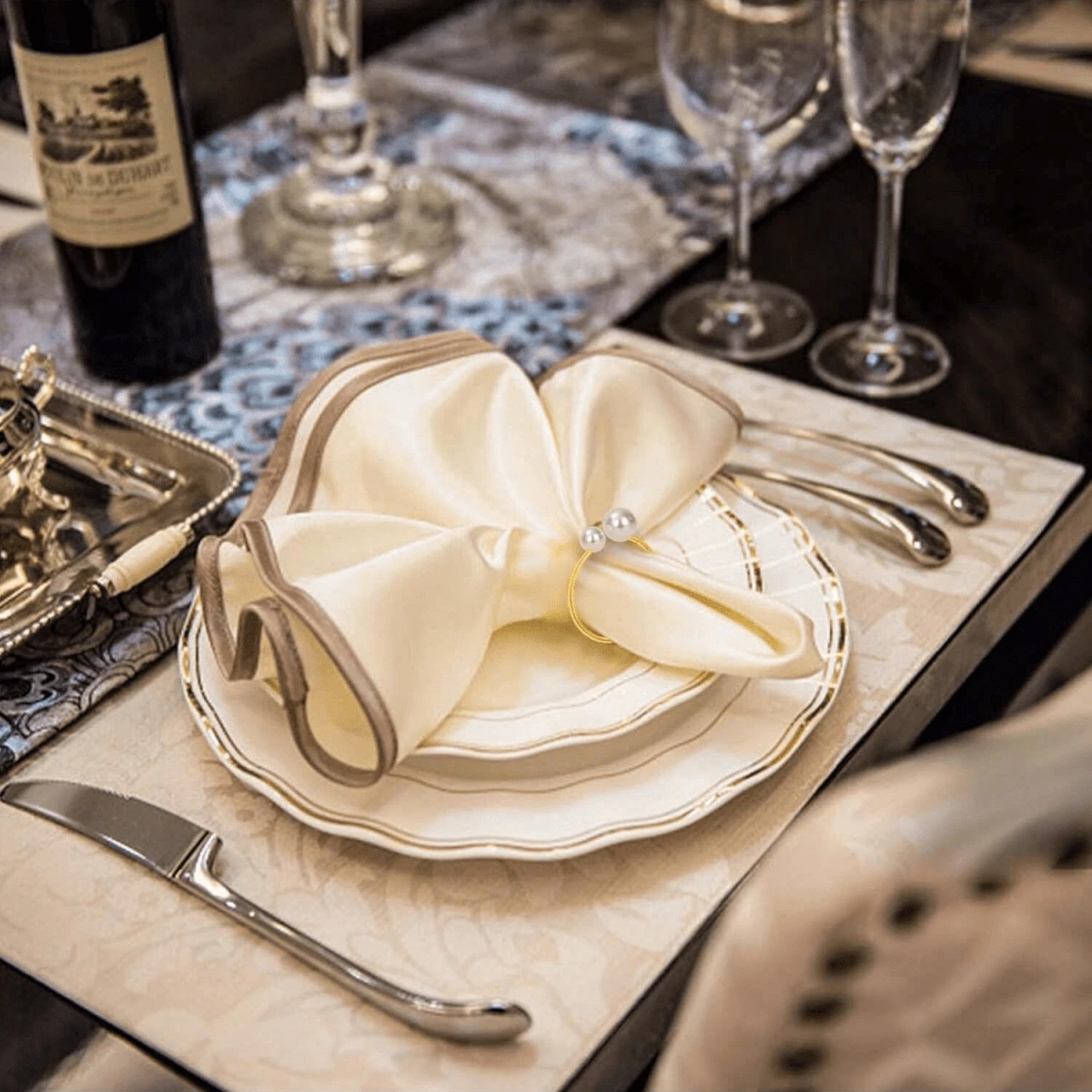 10pcs/50pcs/100pcs Artificial Metal Pearl Napkin Rings, Gold Napkin ...