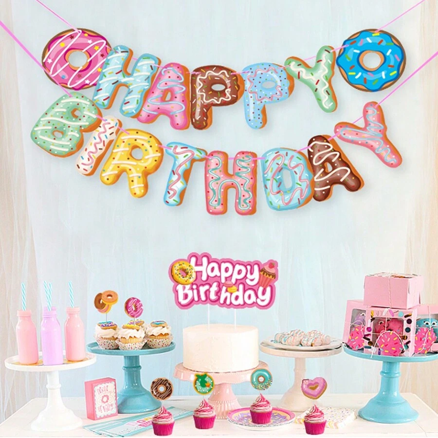 Happy Birthday Donuts, Happy Birthday Party Theme Decorations, Banners ...