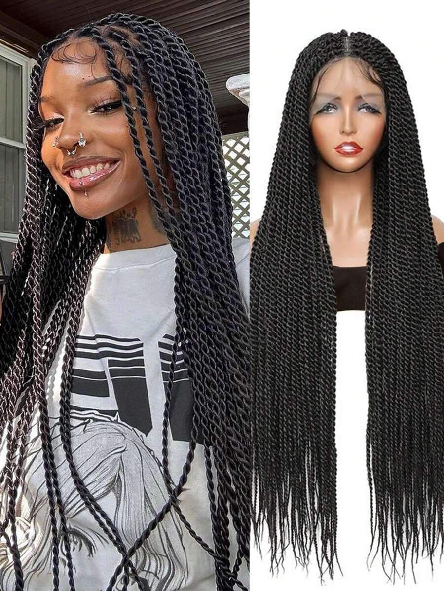 Twist Braided Wigs Synthetic Lace Front Wigs Pre Plucked Knotless Box ...