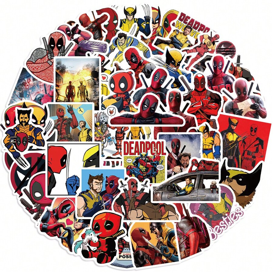 50PCS Marvel Cool Deadpool Wolverine Anime Cartoon Stickers Movie ...