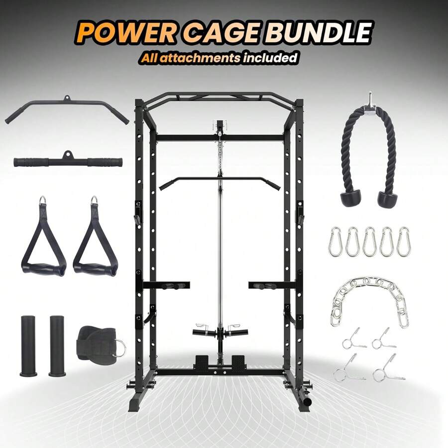 Power Cage With LAT Pulldown, Multi-Functional Power Rack With J-Hooks ...