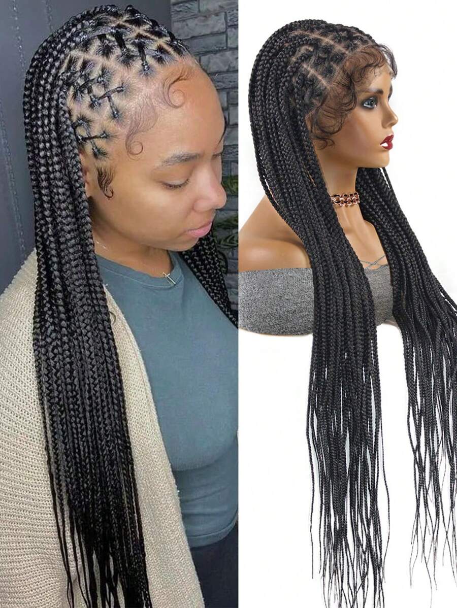 Criss Cross Knotless Box Braided Wig Full Lace Cornrows Braids Wigs For ...