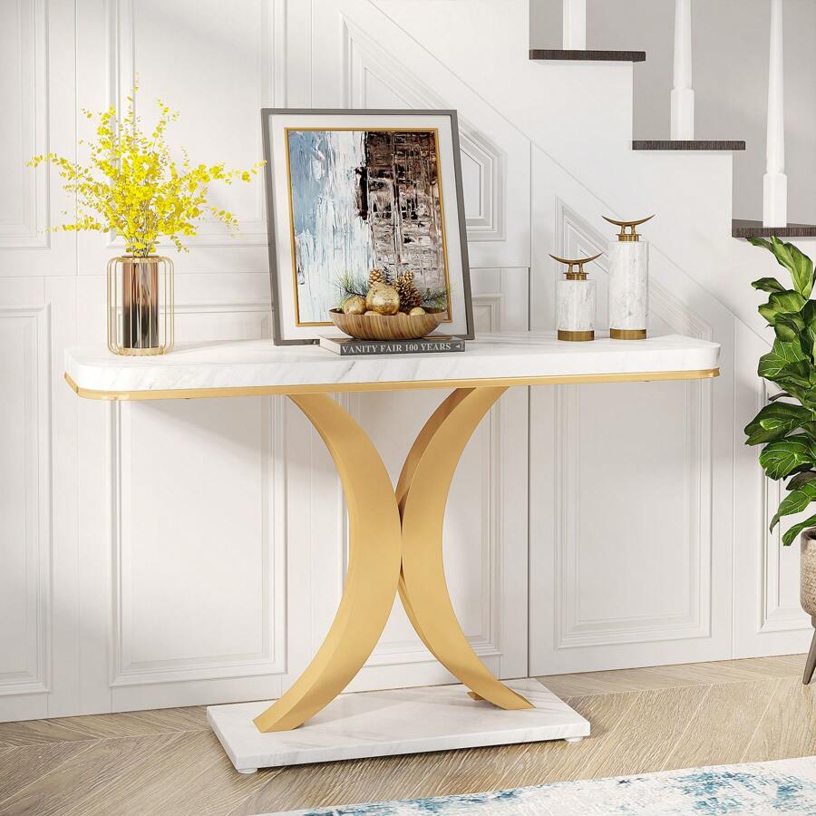 LITTLE TREE Industrial Entryway Console Table, 40-Inch Foyer Hallway ...