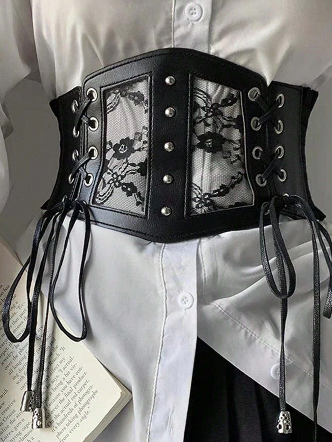 1pc Black Stretchy Waist Cincher Corset Belt Lace Mesh Sexy Waist ...