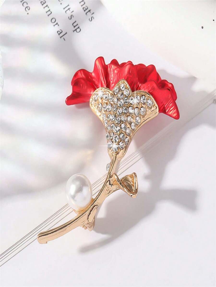 Red Carnation Pearl Encrusted Brooch, Vintage Palace Style Zinc Alloy ...