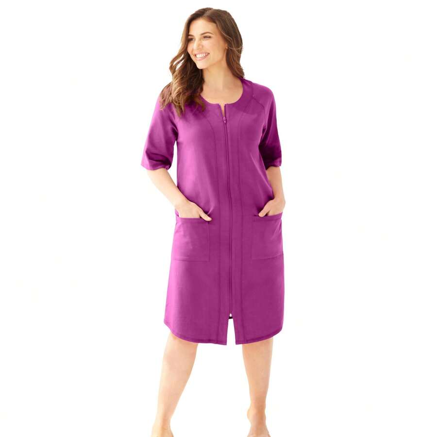 Dreams & Co. Women's Plus Size Short French Terry Zip-Front Robe ...