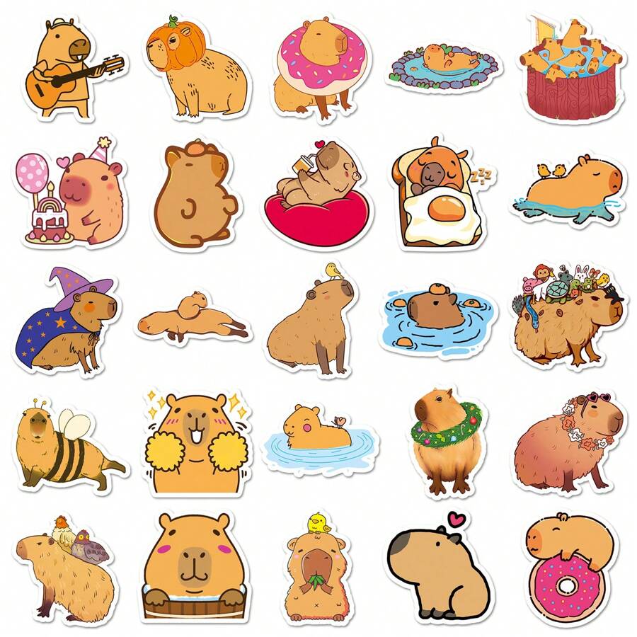100pcs Cute Capybara Cartoon Stickers Decorative For Water Bottles ...