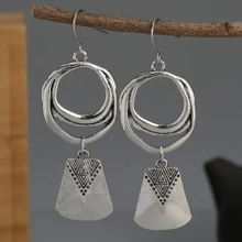 Vintage Geometric Shape Hollow Circle Design Dangle Earrings Retro ...