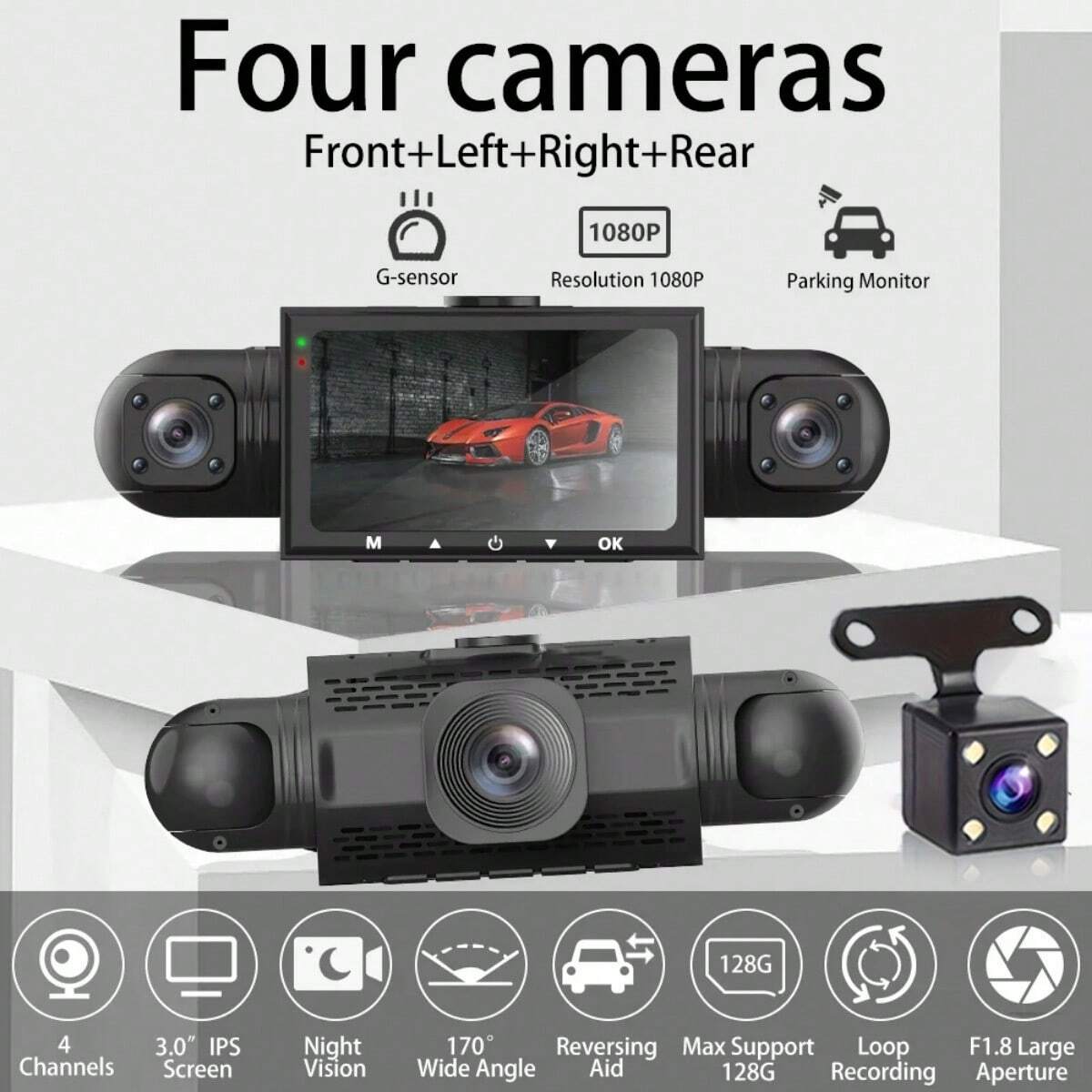 GMAIPOP Car Dash Cam 4 Channel Black Box Driving Camera FHD 1080P Front ...