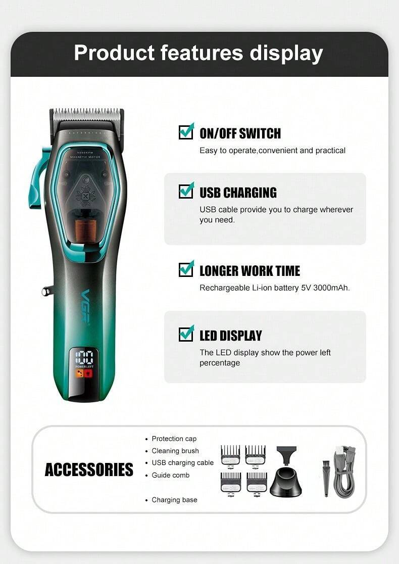 VGR Recortadora de cabello inalámbrica VGR, recortadora profesional, máquina de corte de cabello ...