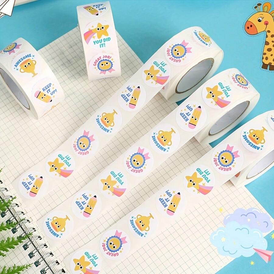 500pcs Vibrant Cartoon Star Stickers - 1inch Round Motivational Labels ...
