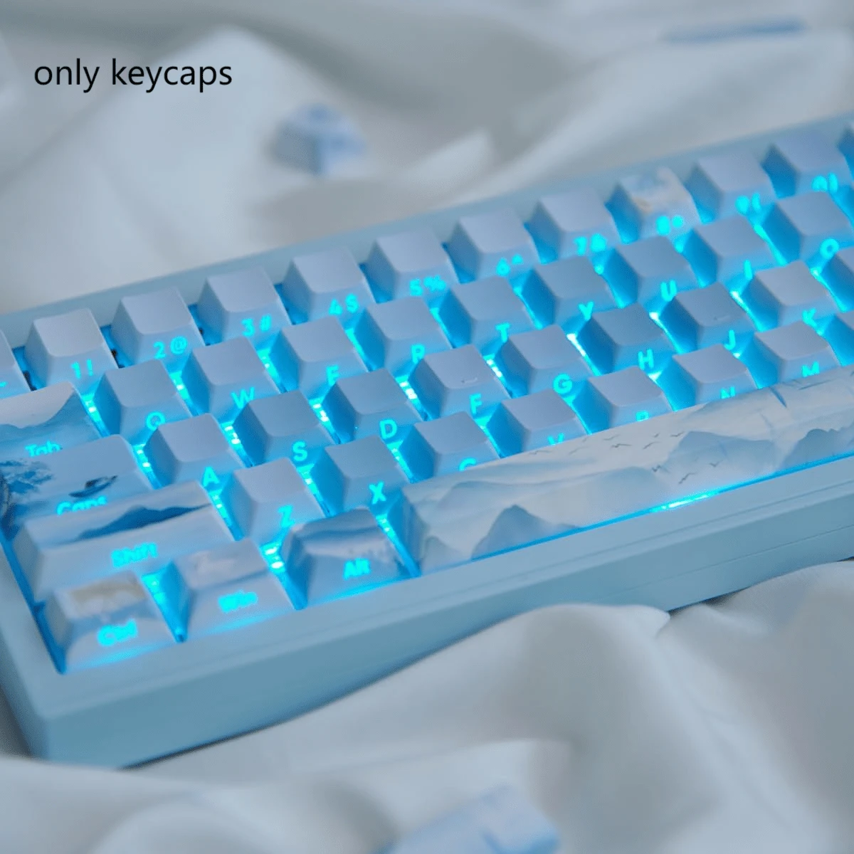 132 Keys Side Printed Keycaps, Backlit Cherry Profile PBT Blue Gradient ...