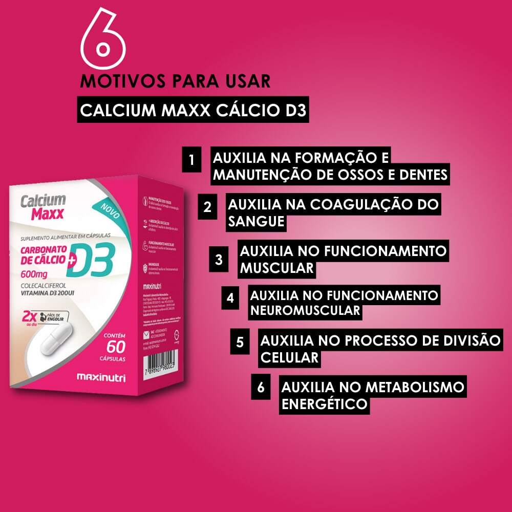 Calcium Maxx Cálcio D3 600Mg 60 Capsulas Maxinutri | SHEIN Brasil