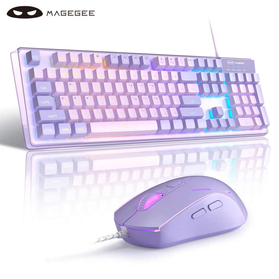 MageGee White Gaming Keyboard And Mouse Combo, K1 RGB LED Backlit ...
