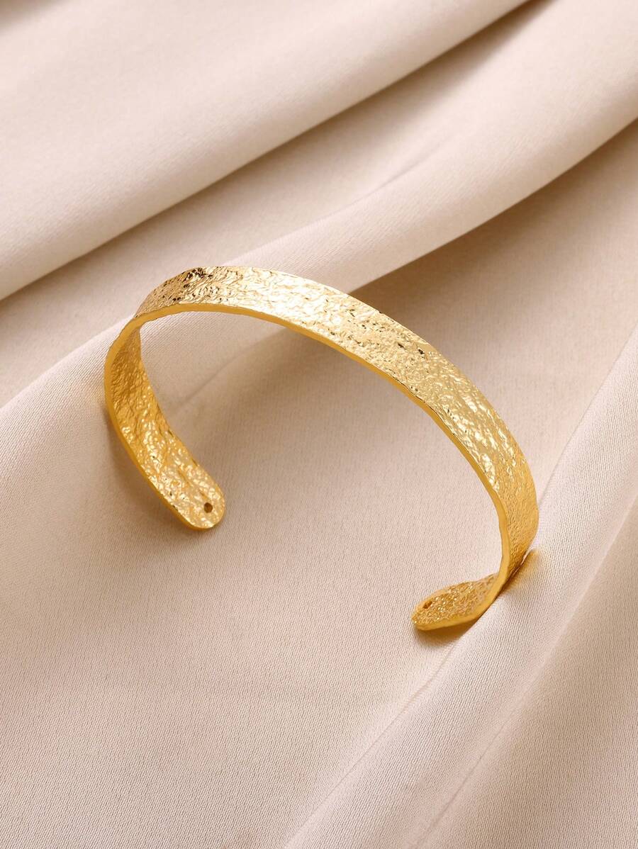 1Pc Textured Cuff Bangle For Women Minimalist Gold Color Iron Material ...