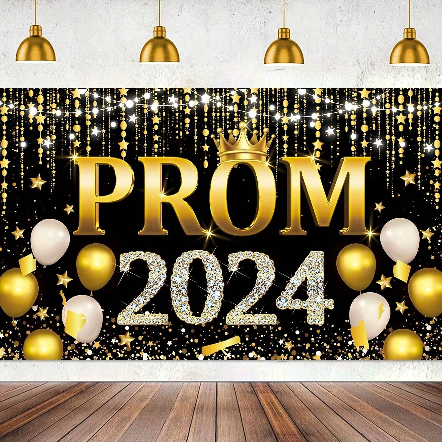 1pc Large 2024 PROM Banner, 2024 PROM Decorations Party, Black And Gold 2024 PROM Banner, PROM ...