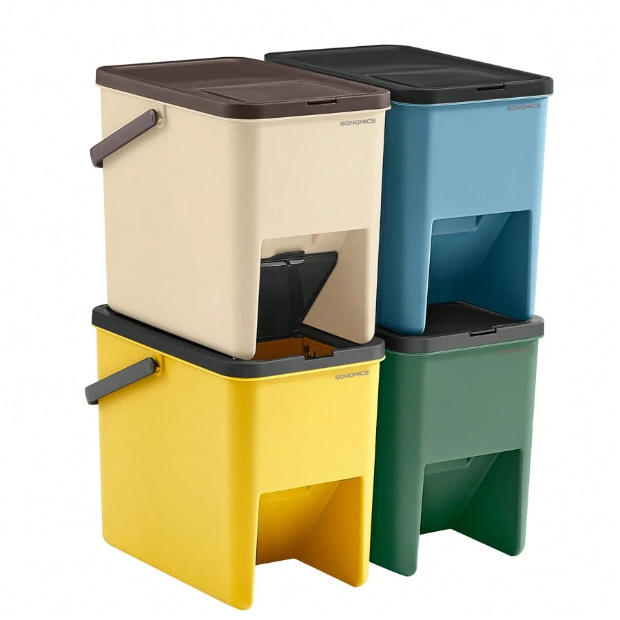 SONGMICS Recycling Bins For Kitchen, Set Of 4 Stackable Trash Bins, 20L ...