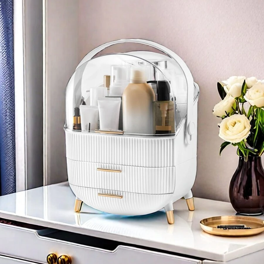 Makeup Storage Organizer,Cosmetics Display Case With 2-Layer Storage ...