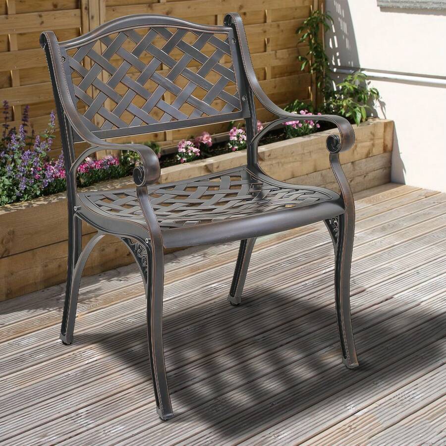 MOMDAWE Cast Aluminum Stationary Dining Chairs Hollow Oblique Grid ...