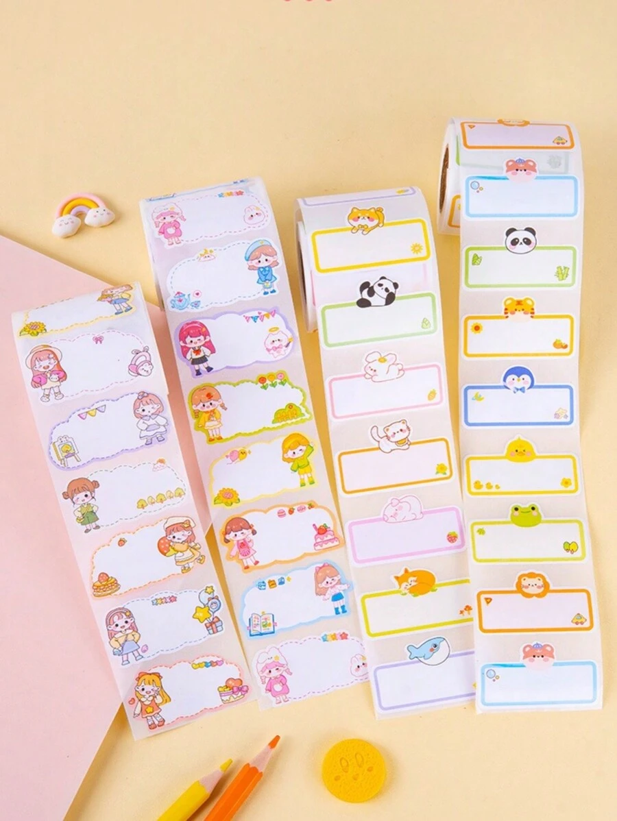 1 Roll 100pcs Kindergarten Name Stickers, Blank Cartoon Children Name ...