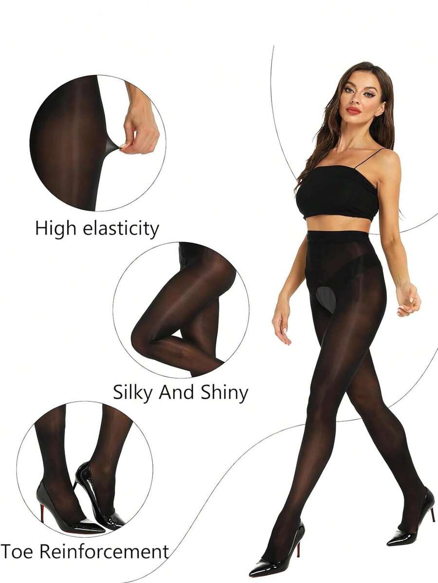 Women's Shiny Oiled Open Crotch Pantyhose 8D Transparent Pantyhose Oiled Pantyhose Invisible ...