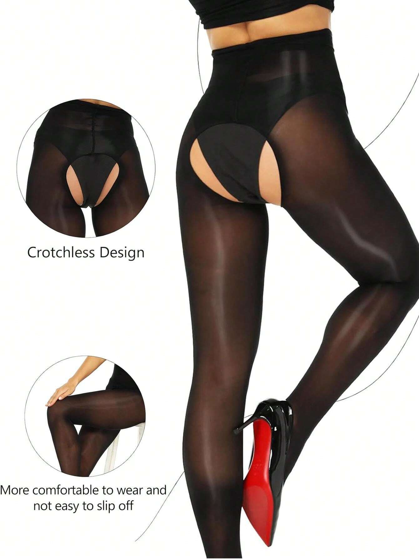 Women's Shiny Oiled Open Crotch Pantyhose 8D Transparent Pantyhose Oiled Pantyhose Invisible ...