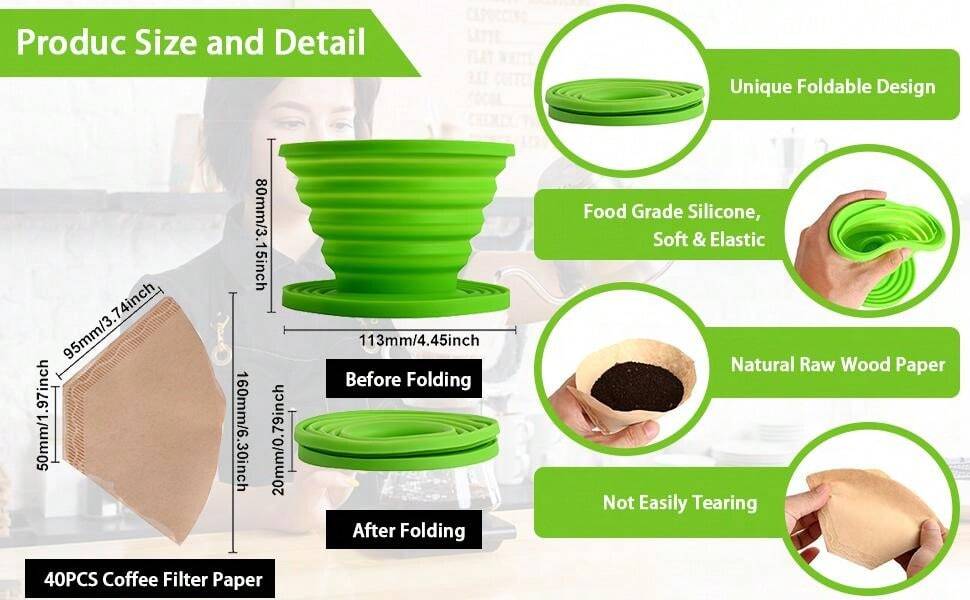 Collapsible Pour Over Coffee Dripper, Silicone Reusable Cone Filter ...