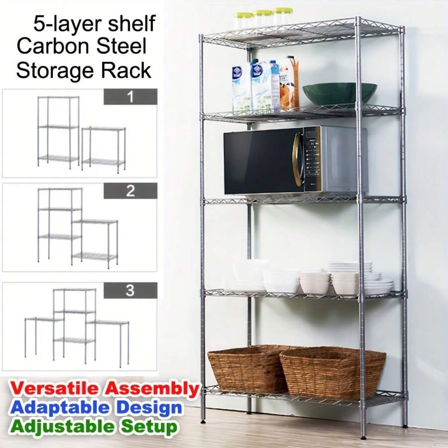 5-Tier Metal Wire Rack Free Standing Shelving Unit Heavy Duty Storage ...