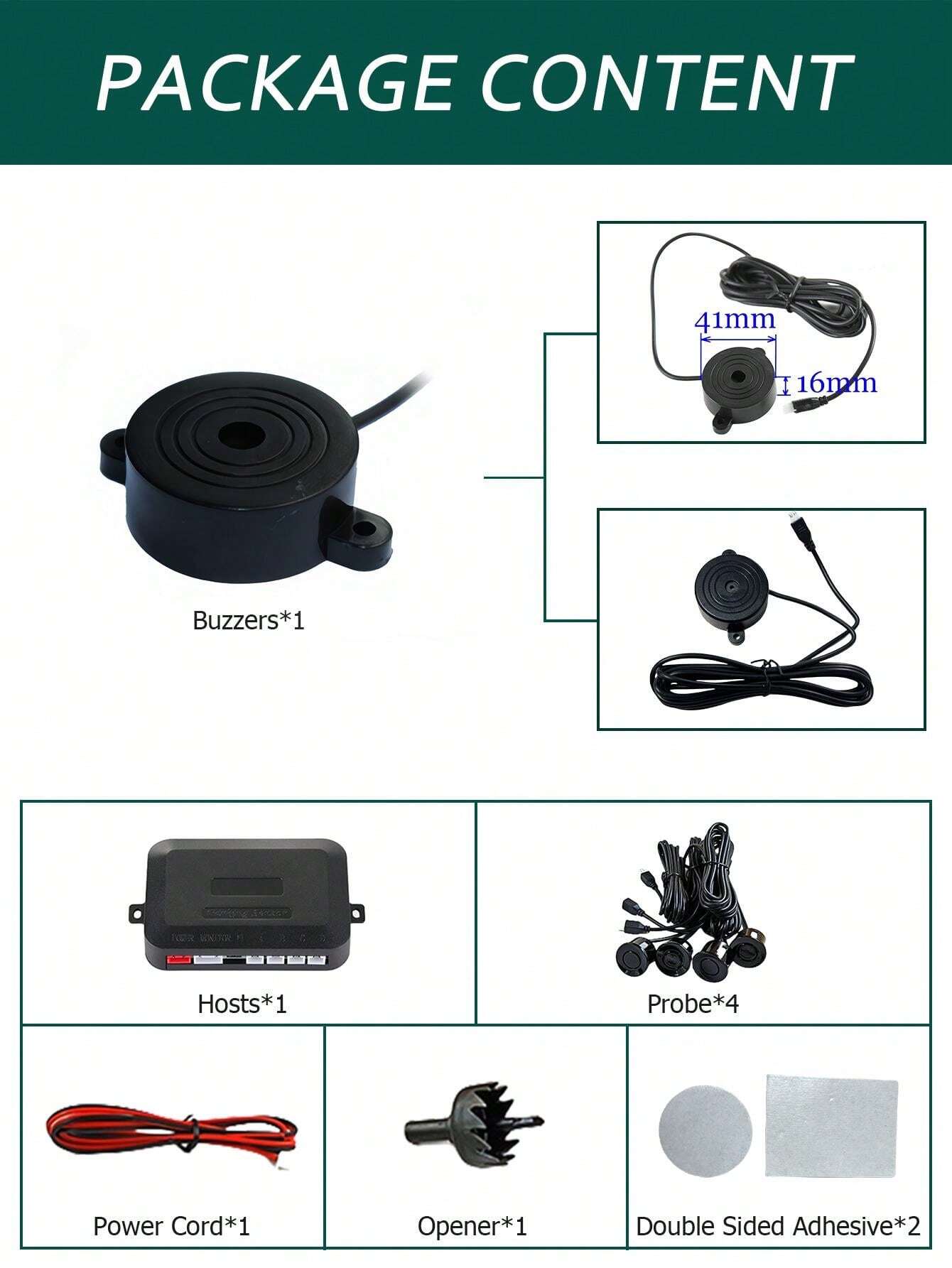 4pcs Buzzer Sensors, 22mm Parking Sensors Kit, Reverse Radar Sound ...