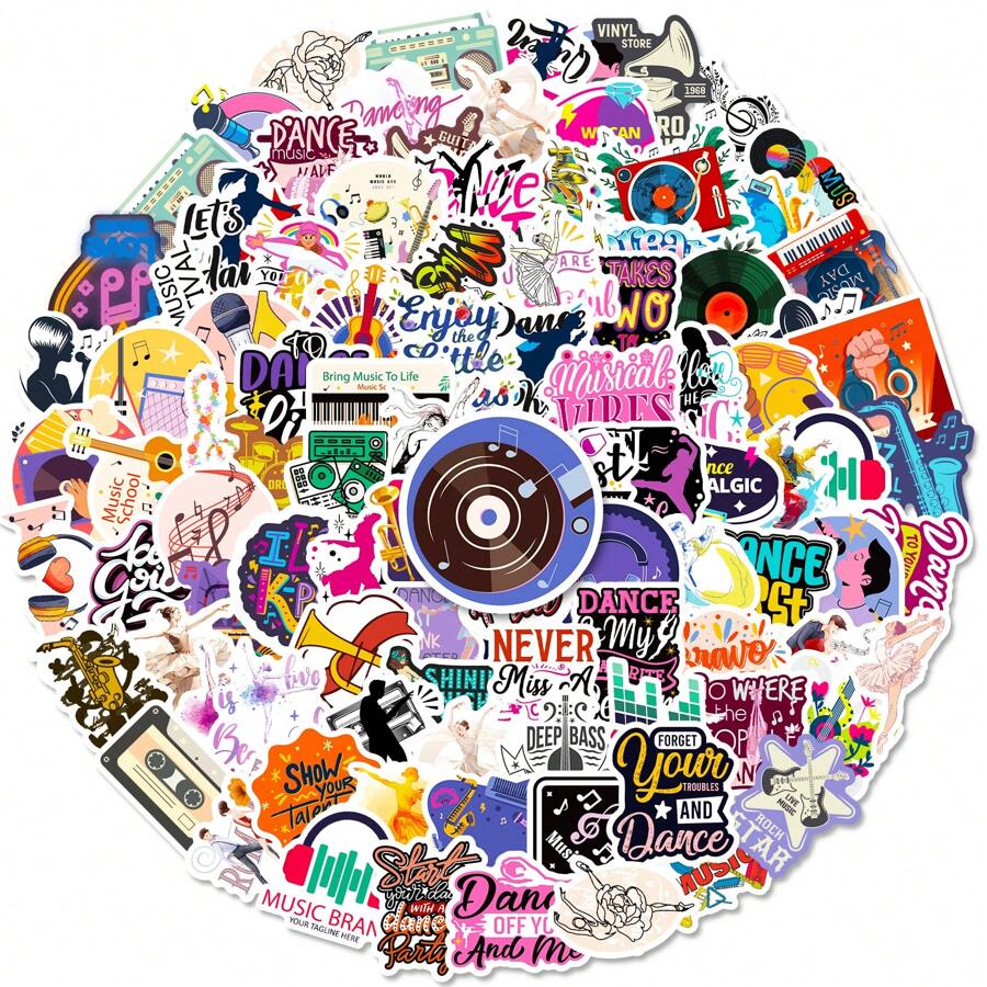 100Pcs Music Stickers, Vinyl Waterproof Dance Stickers For Teens Adults ...